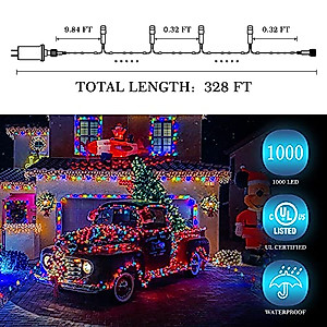 Areker 1000LED Christmas Lights Outdoor, 328ft Christmas Tree String Lights with Timer Function 8 Modes, Multicolor Christmas String Lights Plug in for Christmas Tree Party Wedding Halloween Garden