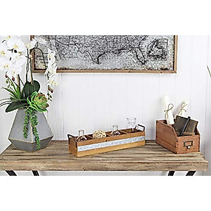 Cheung's FP-3879BR Dark Brown Wooden 4 Slot Storage Caddy with Side Metal Handles and Center Galvanized Accent