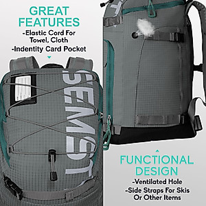 SEMSTY Ski Boot Bag, 55L Waterproof Ski and Snowboard Boots Travel Backpack for Skis, Snowboard, Ski Helmet, Goggles, Gloves & Accessories (Grey)