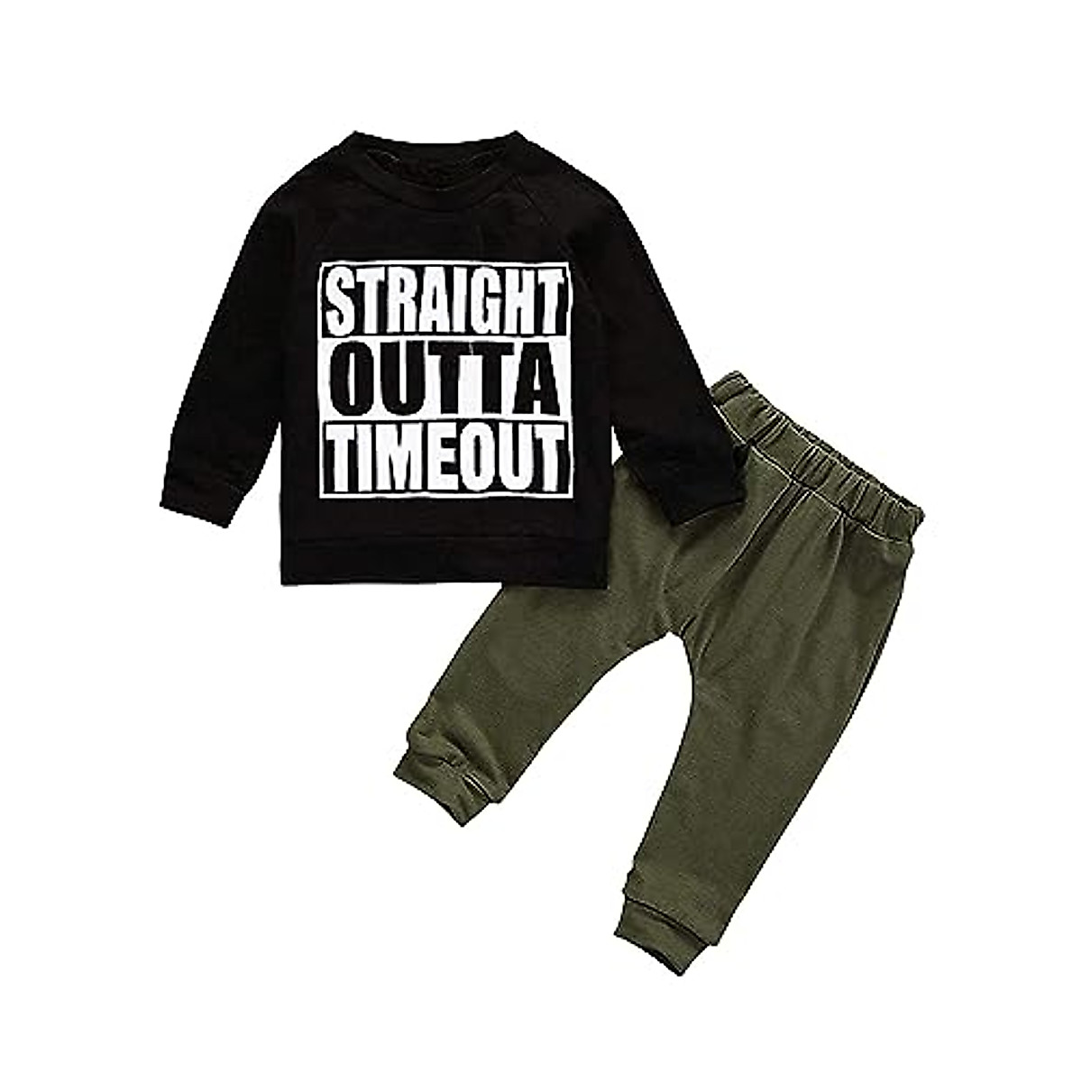 Toddler Baby Boy Clothes Long Sleeve Funny Letter Sweatshirt Top + Camouflage Pants Outfit Set (A-Black, 3-4T)