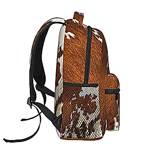 ZERAOKE Red and white cowhide Print Casual Large Capacity Multifunctional Backpack for Travel and Daily Life for Men Women Camping Shoulders Bags