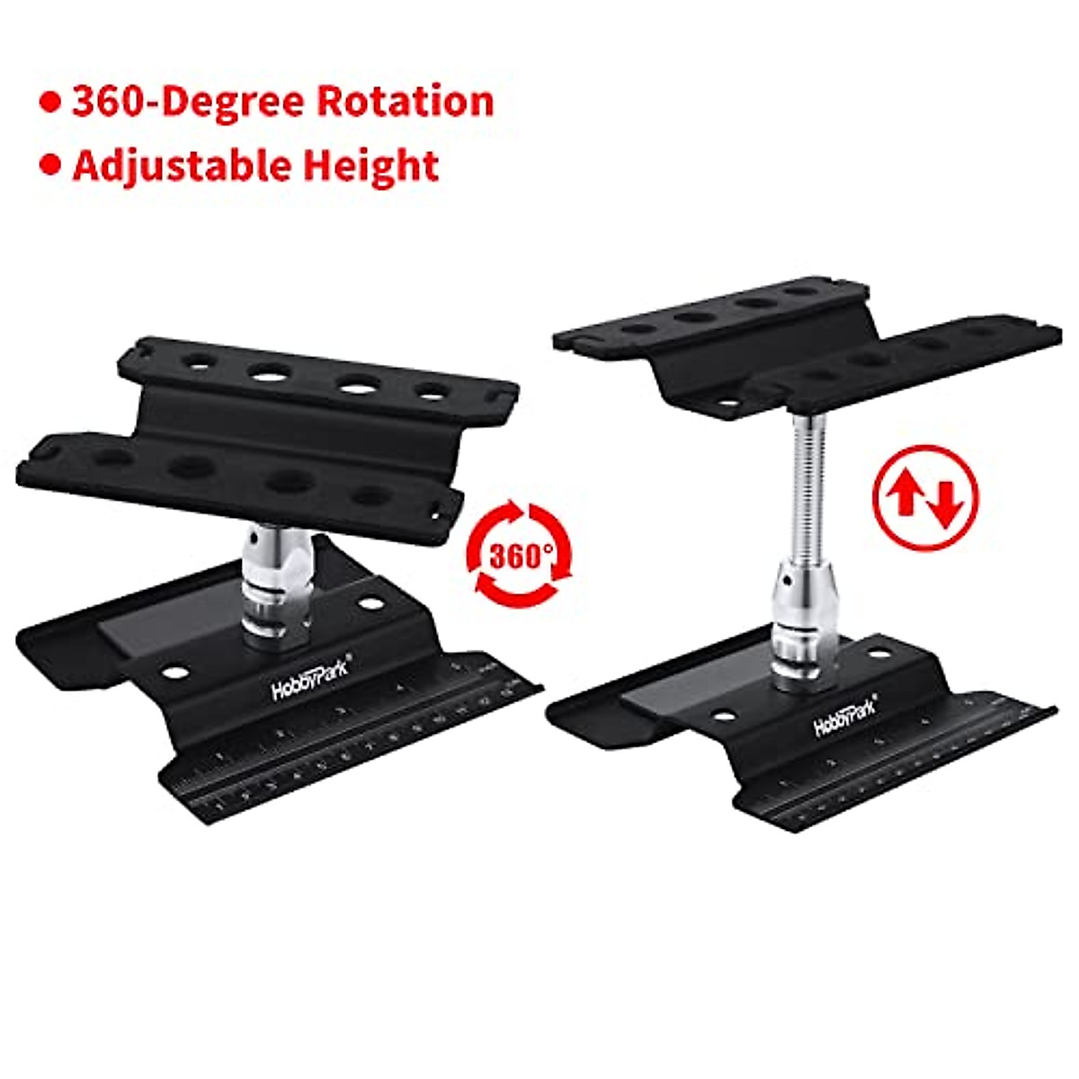 Hobbypark Aluminum RC Car Work Stand Repair Workstation 360 Degree Rotation Lift Or Lower, RC Hex Driver Tools 6-in-1 for 1/10 1/12 1/16 1/18 Scale (Black)