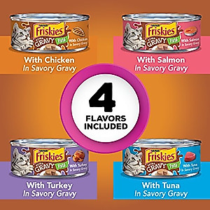 Purina Friskies Pate Wet Cat Food Variety Pack, Extra Gravy Pate Chicken, Turkey, Salmon & Tuna - (24) 5.5 oz. Cans