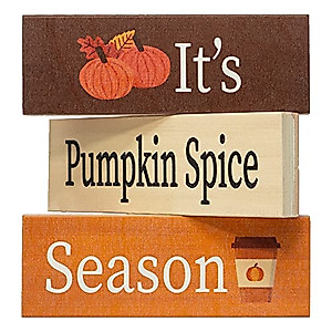 JennyGems It's Pumpkin Spice Season Wooden Block Signs, Fall Decor, Harvest Autumn Thanksgiving Decor, Fall Decorations for Home, Tiered Tray, Made in USA