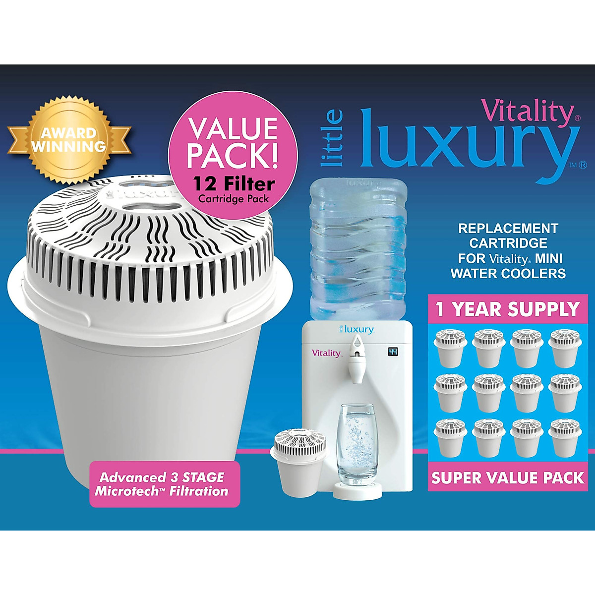 Little Luxury Vitality, Replacement Filters for Water Coolers and Non Cooling Dispensers, 12-Pack
