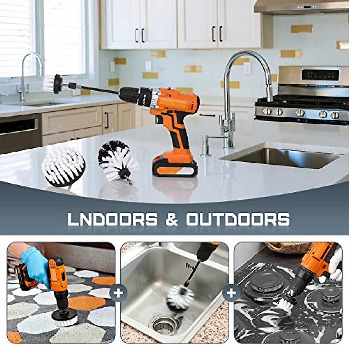 Soft White Drill Brush Attachment Set - Car Interior Detailing Kit, All Purpose Power Drill Brush with Extend Attachment for Car, Boat, Seat, Carpet, Upholstery, Bathroom, Grout, Floor and Tile