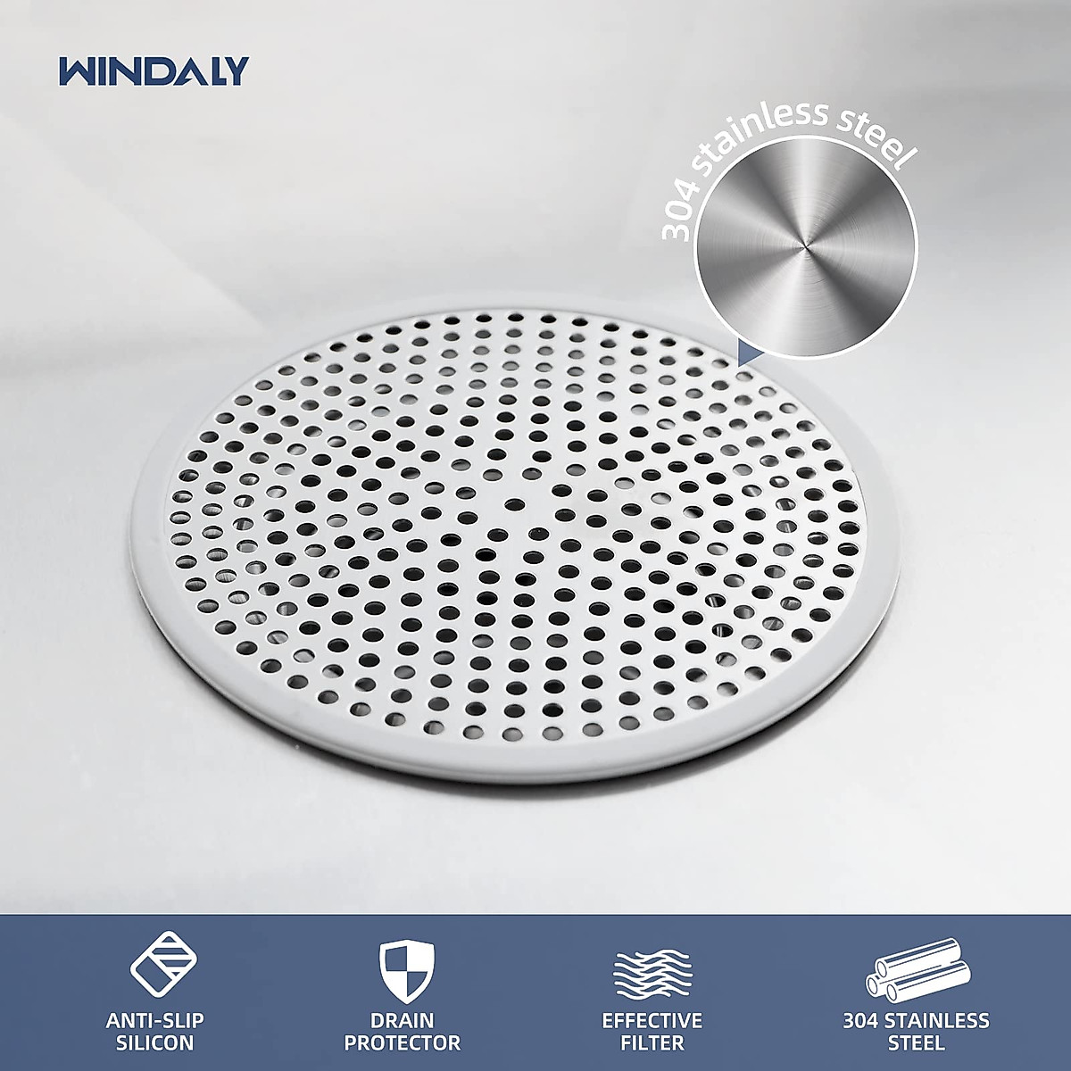 WINDALY 3 Pack of Shower Drain Hair Catcher/Cover/Strainer, Stall Drain Protector/Cover, Stainless Steel (3 Pack)