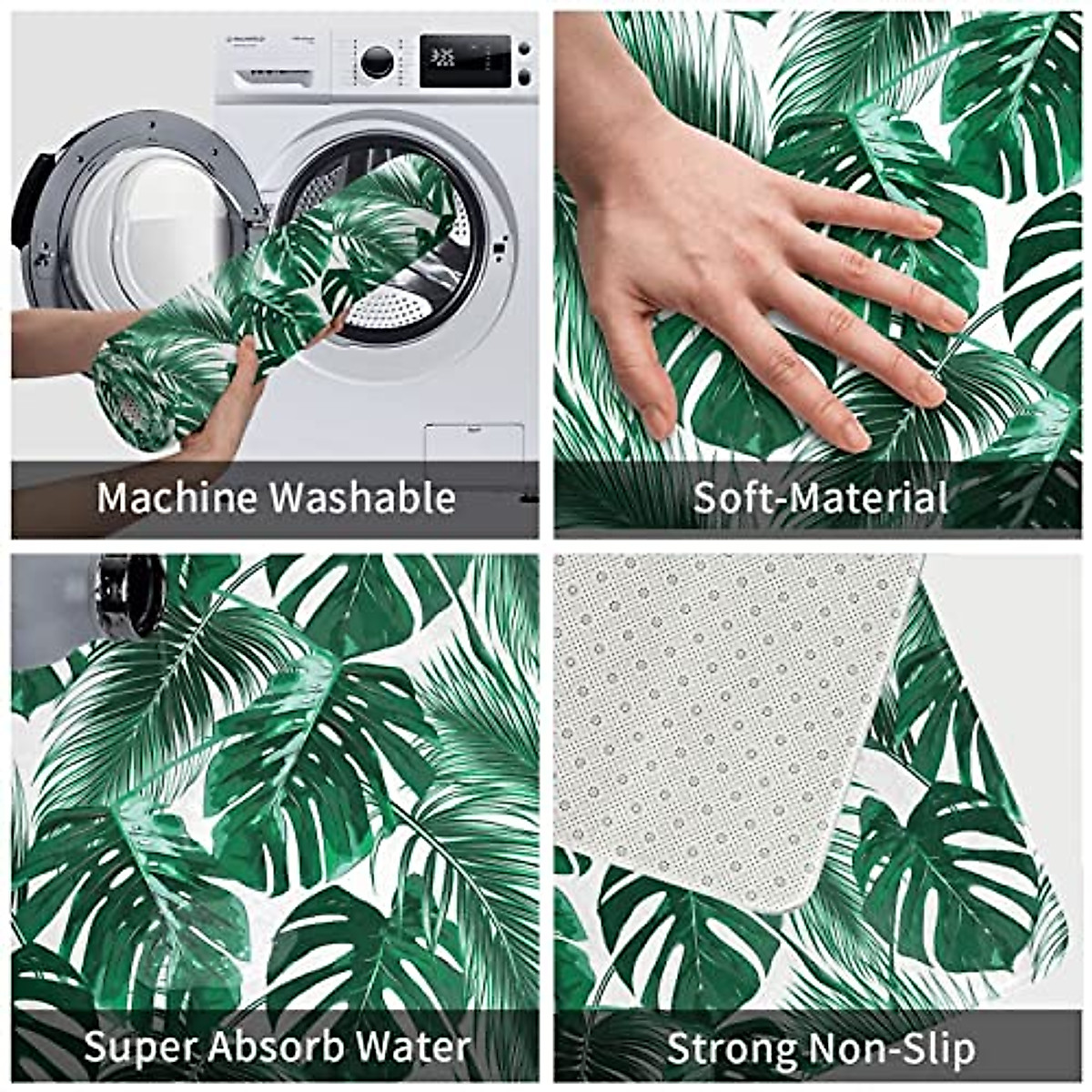Bathroom Rugs Tropical Palm Leaves,Bath Mat Set Soft Anti-Slip Shower Bathroom Toilet Cover Rugs