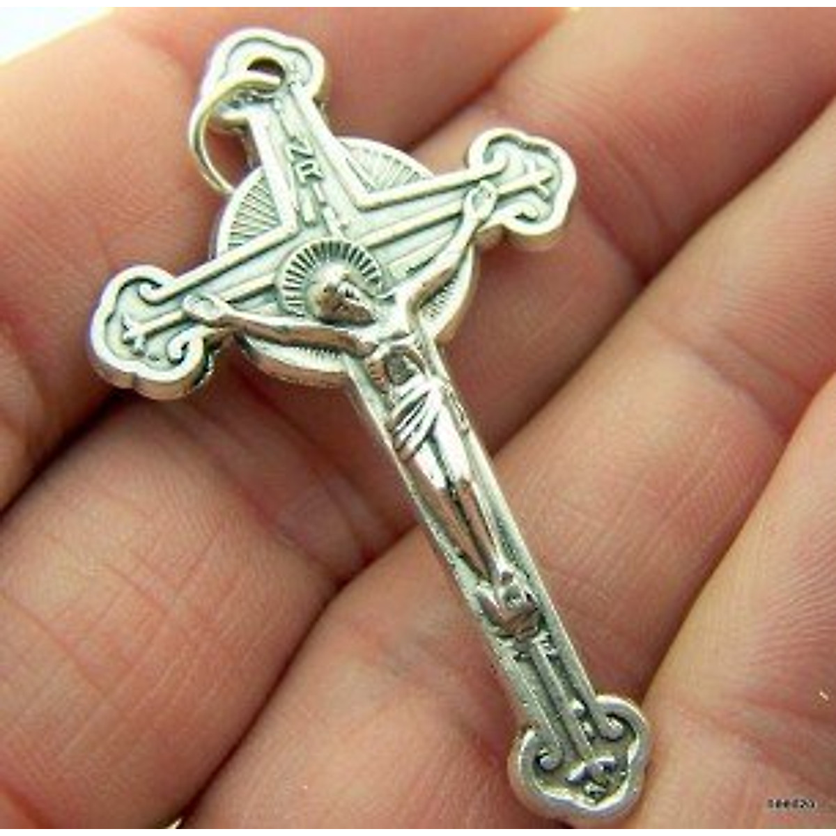 Religious Gifts Silver Tone Greek Orthodox Jesus Christ Cross Crucifix Pendant, 1 3/4 Inch