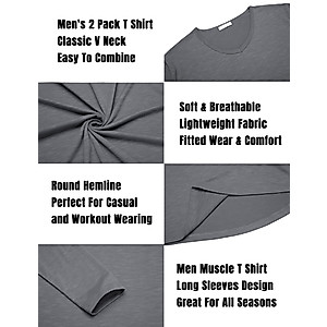 COOFANDY Men Muscle V Neck T Shirt Hipster Bodybuilding Fitted Casual Shirt Pack Grey/White