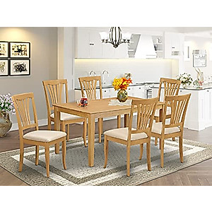 East West Furniture Capri 7 Piece Kitchen Table & Chairs Set Consist of a Rectangle Table and 6 Linen Fabric Dining Room Chairs, 36x60 Inch, Oak