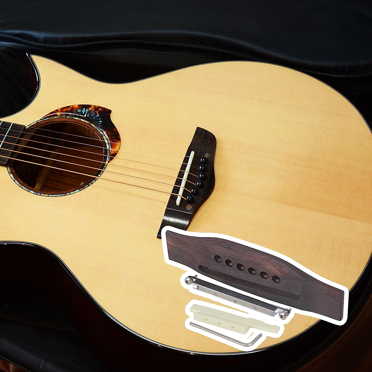 Yibuy 6 String Acoustic Guitar Rosewood Bridge & Saddle Nut & Adjustable Shaft Set