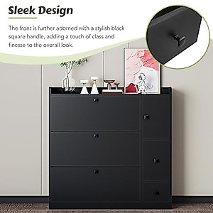 ZLECTIO Shoe Rack with 3 Flip Drawers and 1 Pull-Down Seat, Freestanding Shoe Cabinet for Entryway with Drawer, Shoe Storage Organizer for Home Living Room Bedroom Apartment Hallway