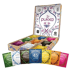 Pukka Herbal Tea Gift Sampler, Organic Tea, Eco-friendly, Self Care Gift Box, 45 Tea Bags, 9 Flavors