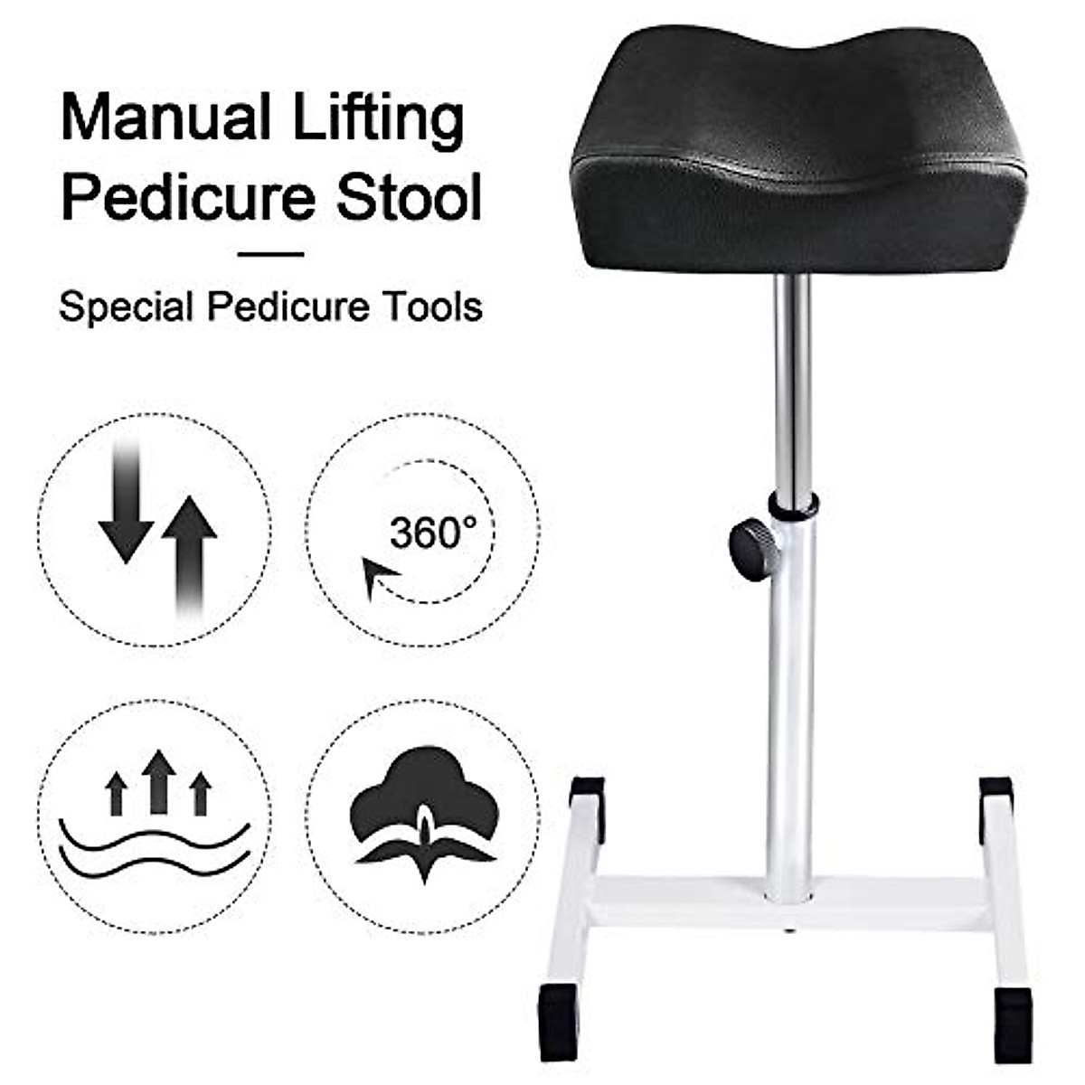 Kalolary Pedicure Manicure Footrest Adjustable Seat Height Technician Nail Equipment Salon Spa (Black)