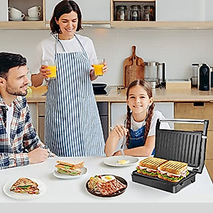 Panini Press Grill, Aigostar 1000W Sandwich Maker with Non-Stick Double Flat Cooking Plate, Indicator Light, Locking Lid, Cool Touch Handle, Panini Maker Electric Indoor Grill Easy to Storage & Clean