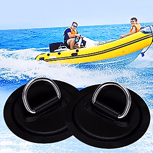TOBWOLF 6 Pack 4.33" / 11cm Stainless Steel D-Ring Patch for Inflatable Boat Kayak Dinghy SUP, Circular D-Ring PVC Patch Stand-Up Paddleboard Canoe Rafting Accessories, NO Glue Included - Black