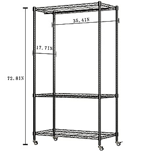 GMIULIG Portable Closets Heavy Duty Garment Rack Clothes Rack for Hanging Clothes Metal Wire Shelving Wardrobe Portable Freestanding Closet Black