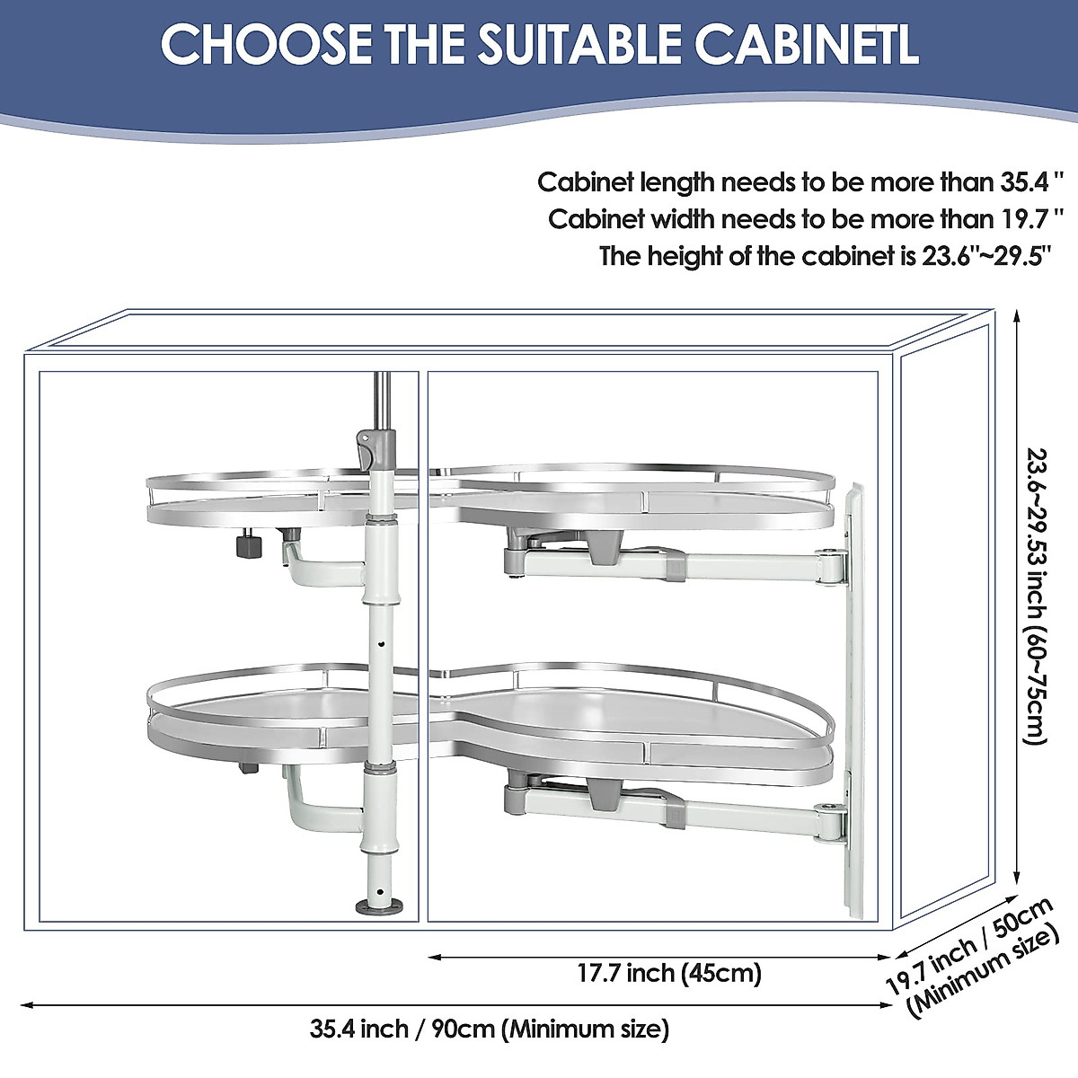 LIVOSA 36" Kitchen Corner Cabinet Blind Pull Out Organizer with 2 Non-slip Tiers Swing Tray and Soft Close, Right Handed Open, White