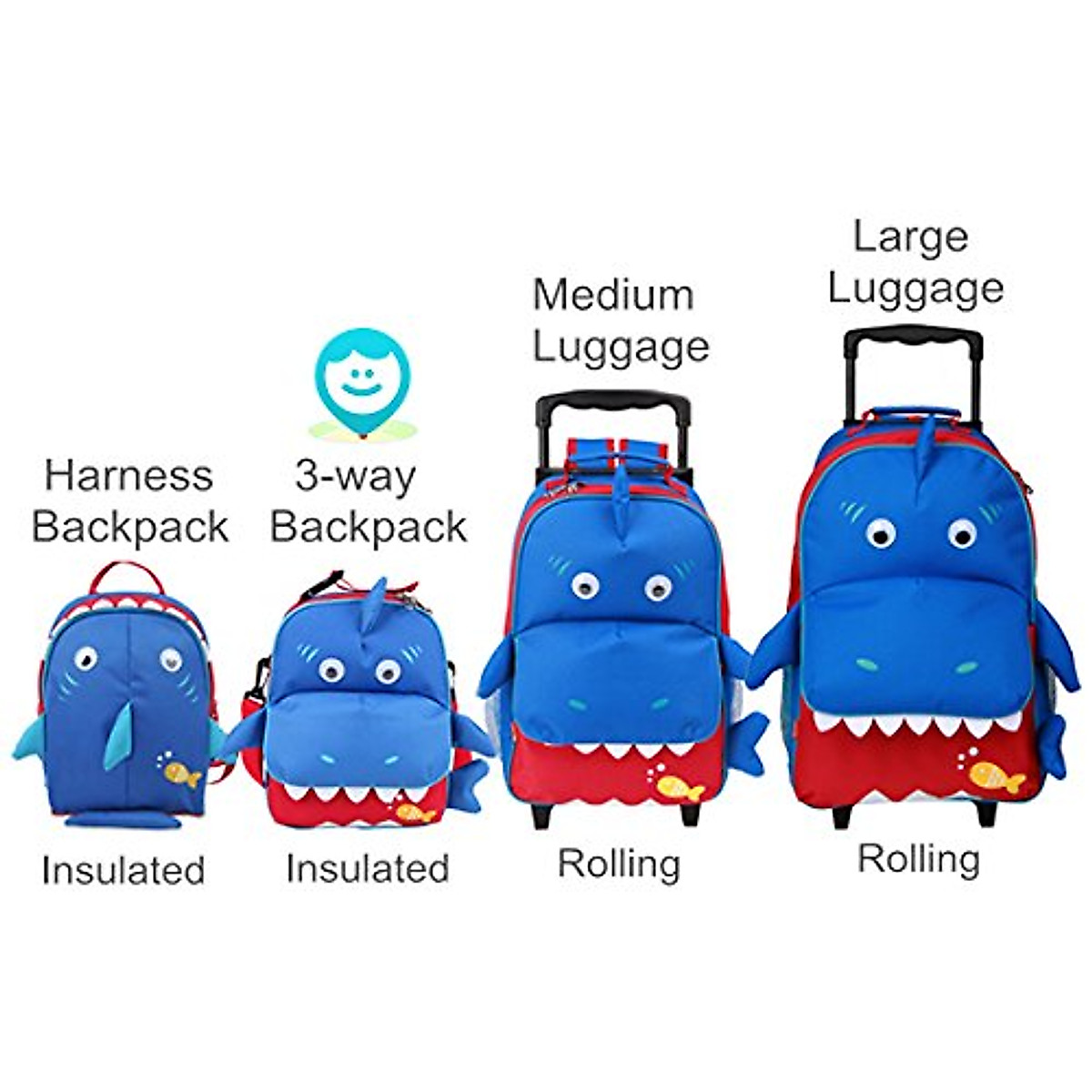 Yodo 3-Way Convertible Playful Insulated Kids Lunch Boxes Carry Bag/Preschool Toddler Bag for Boys Girls, with Quick Access front Pouch for Snacks, Shark