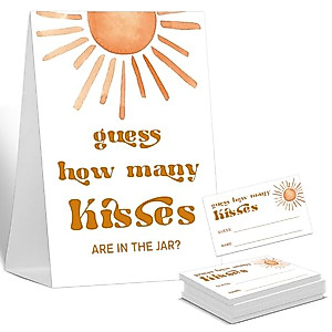 Guess How Many Game Guess How Many Kisses Game, 1 Standing Sign and 50 Cards, Here Comes the Sun, Sunshine Gender Neutral Baby Shower Decoration, Gender Reveal Party, Bridal Shower Favor Supplies-LT9
