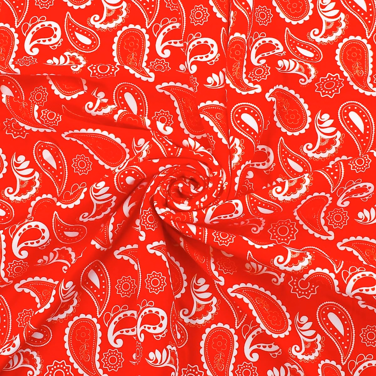 Red Paisley Bandana DBP Fabric - Double Brushed Polyester 4 Way Stretch - 1 Yard