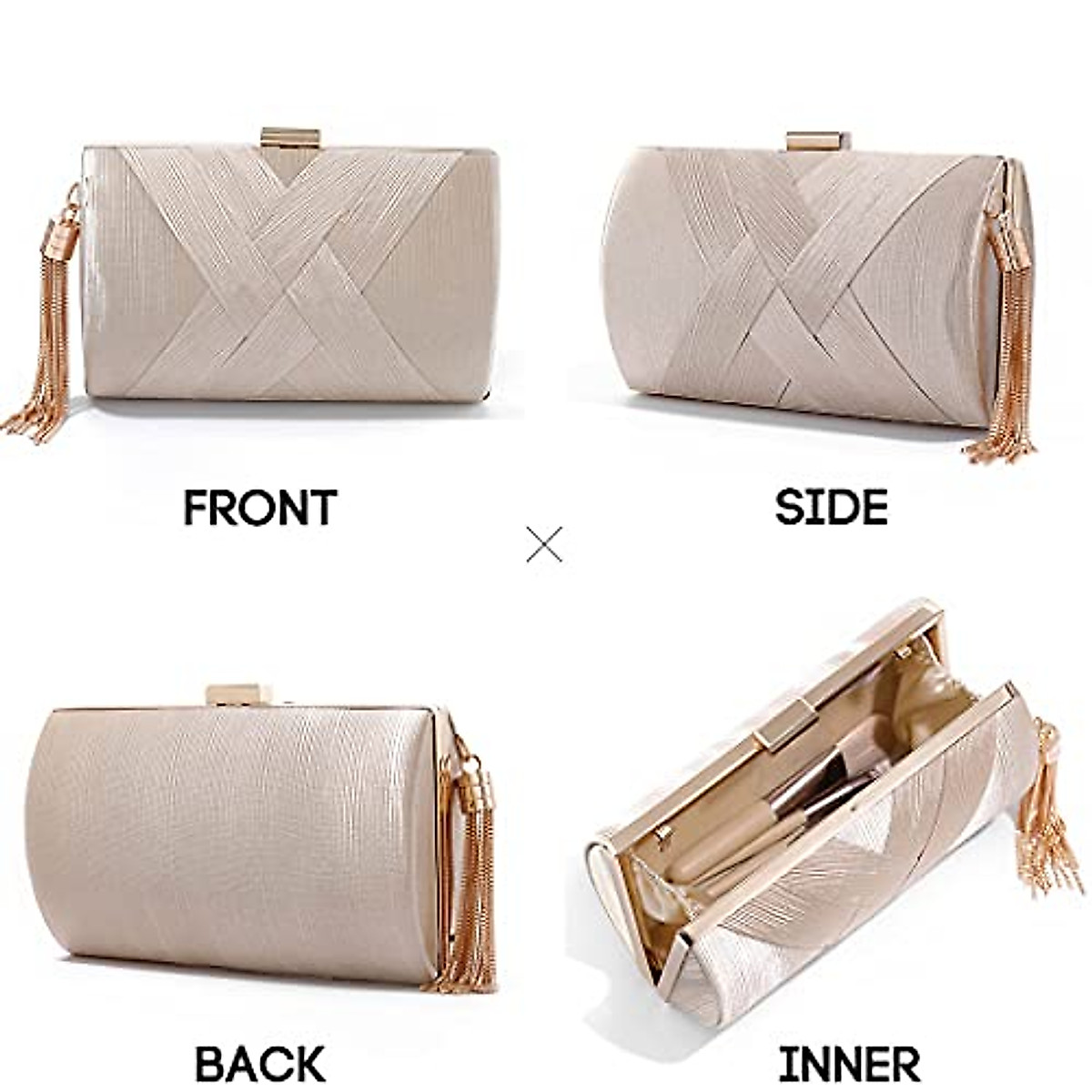 Yokawe Women's Evening Clutch Bag Stain Bridal Purse Wedding Prom Night out Party Handbag (Gold)