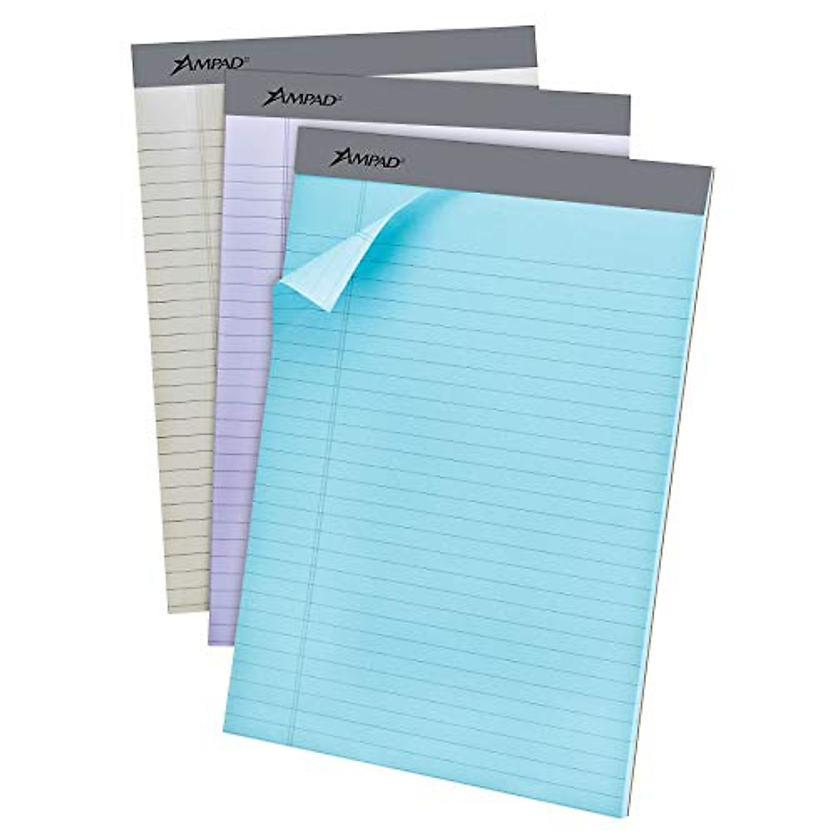 Ampad Evidence Pastel Perforated Pad, Size 8-1/2 x 11-3/4, Assorted ( Blue, Gray, Orchid), Legal Ruling, 50 Sheets per Pad, 6 Pack (20-602R)