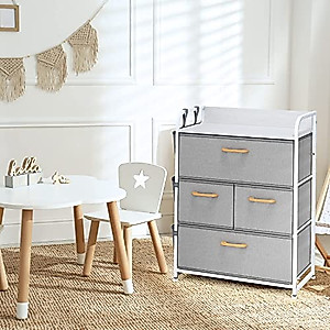 Nestl Fabric Dresser Organizer, 4 Drawer Dresser, Storage Dresser for Closet Storage - Small Dresser for Bedroom, Nursery, & Closet with Shoe Rack, Easy to Pull Wood Handles & Textured Wood Top - Gray