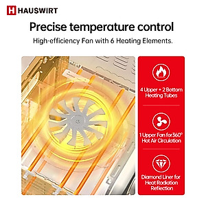 Hauswirt K5M Air Fryer Toaster Oven Combo, Retro XL Large Oven 3-4People, Air Fryer Oven with Rotisserie Kit, 26.5QT 6-slices Toast 12" Pizza, Bake Toast Broil,1600W 190°F-450°F,Non-Stick,Cream White