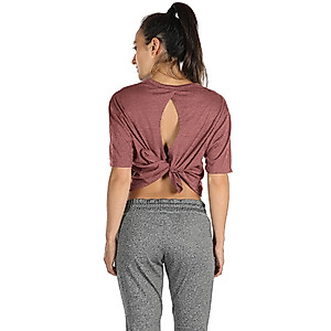 icyzone Open Back Workout Top Shirts - Yoga t-Shirts Activewear Exercise Crop Tops for Women (M, Burgundy)