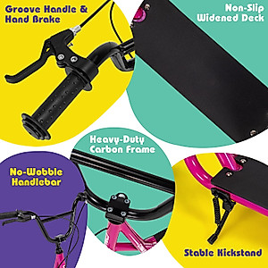 GYMAX Scooter, Kids & Adults Off-Road Scooter with 12" Inflatable Wheels, Adjustable Height Handlebar, V-Type Handbrakes & Axle Pegs for All Terrain, 8+ (Pink)