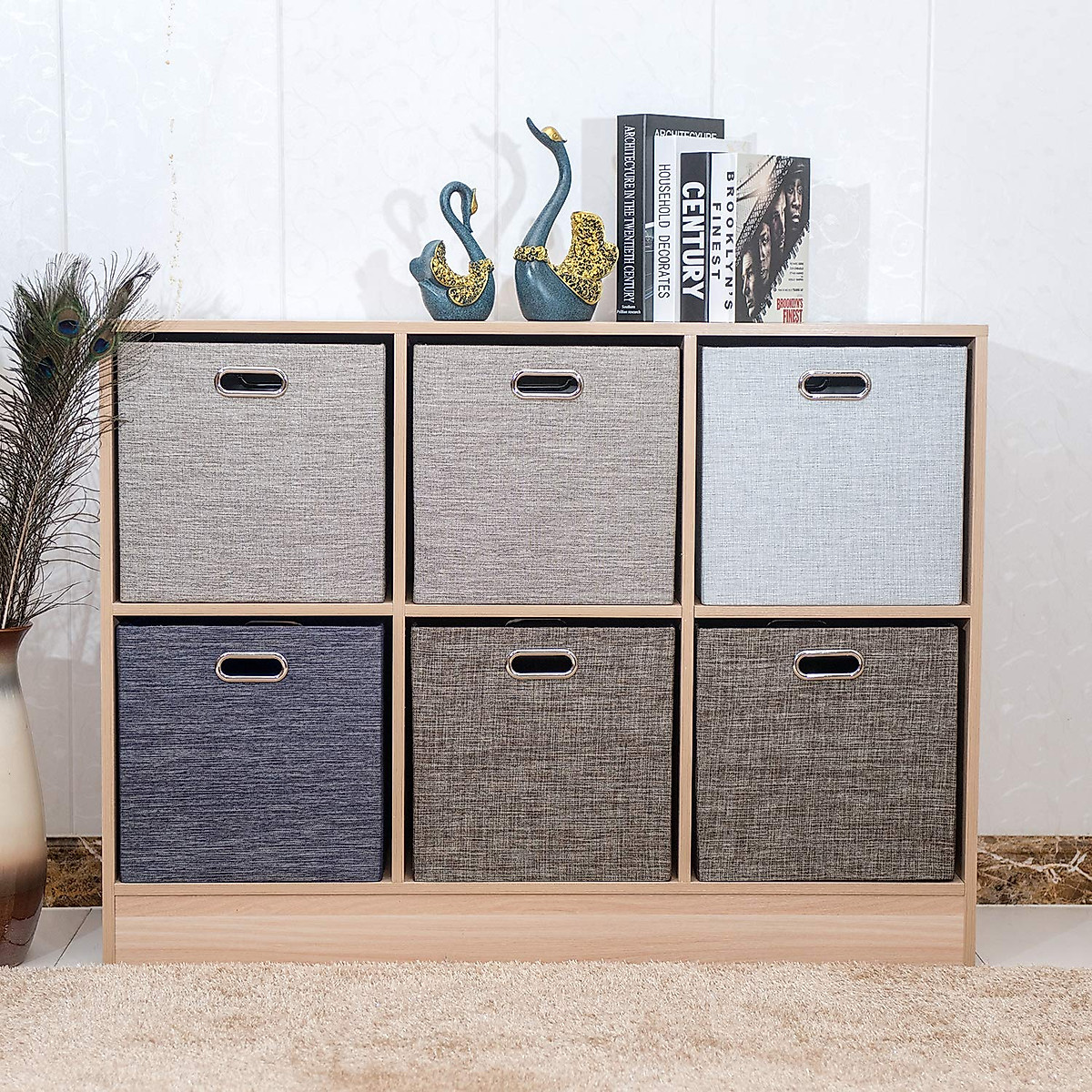 Posprica 3X Thicker Fabric Storage Cubes, 6 Pack 13 inch Collapsible Storage Bins for Organization, Cubby Storage Baskets for Organizing Shelf Cabinet Bookcase Boxes, Sliver Grey