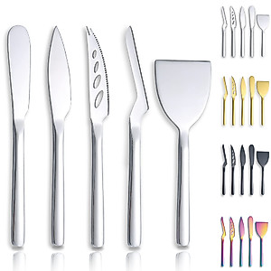 Berglander Cheese Knife Set of 5 for All Types of Cheese, Stainless Steel Cheese Cutter Slicer Ergonomic Design for Confortable Grip and Cut, Butter Spreader Knife