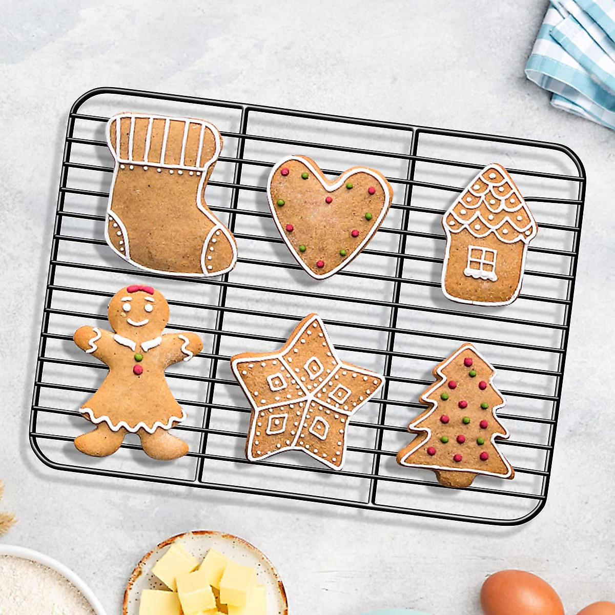 TeamFar Baking Rack (Set of 2), 9.75’’ x 7.5’’ Coated Stainless Steel Small Cooling Rack Roasting Racks for Cooking Grilling Drying, with Black Non-stick Coating for Oven, Healthy & Easy Clean