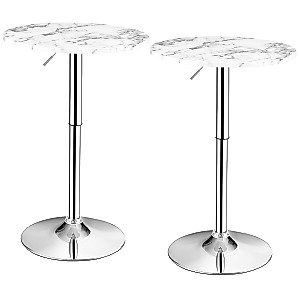 Giantex Round Pub Table Height Adjustable, 360° Swivel Cocktail Pub Table with Sliver Leg and Base for Home, Bar Table (White)