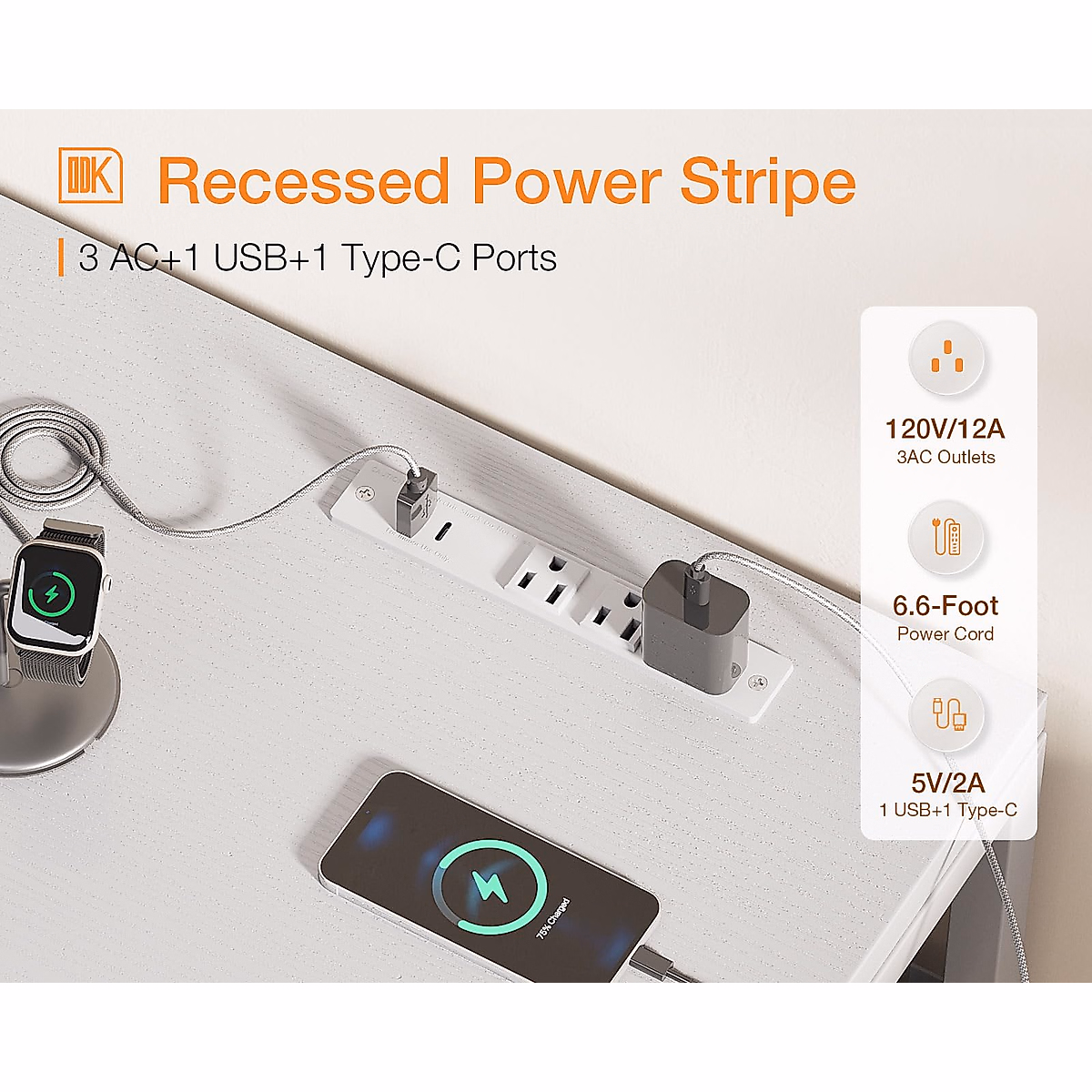 ODK Dresser with Charging Station, 52-Inch Long Dresser for Bedroom with 8 Storage Drawers, Fabric Dressers Chests of Drawers with Sturdy Steel Frame and Wooden Top, White and Light Grey