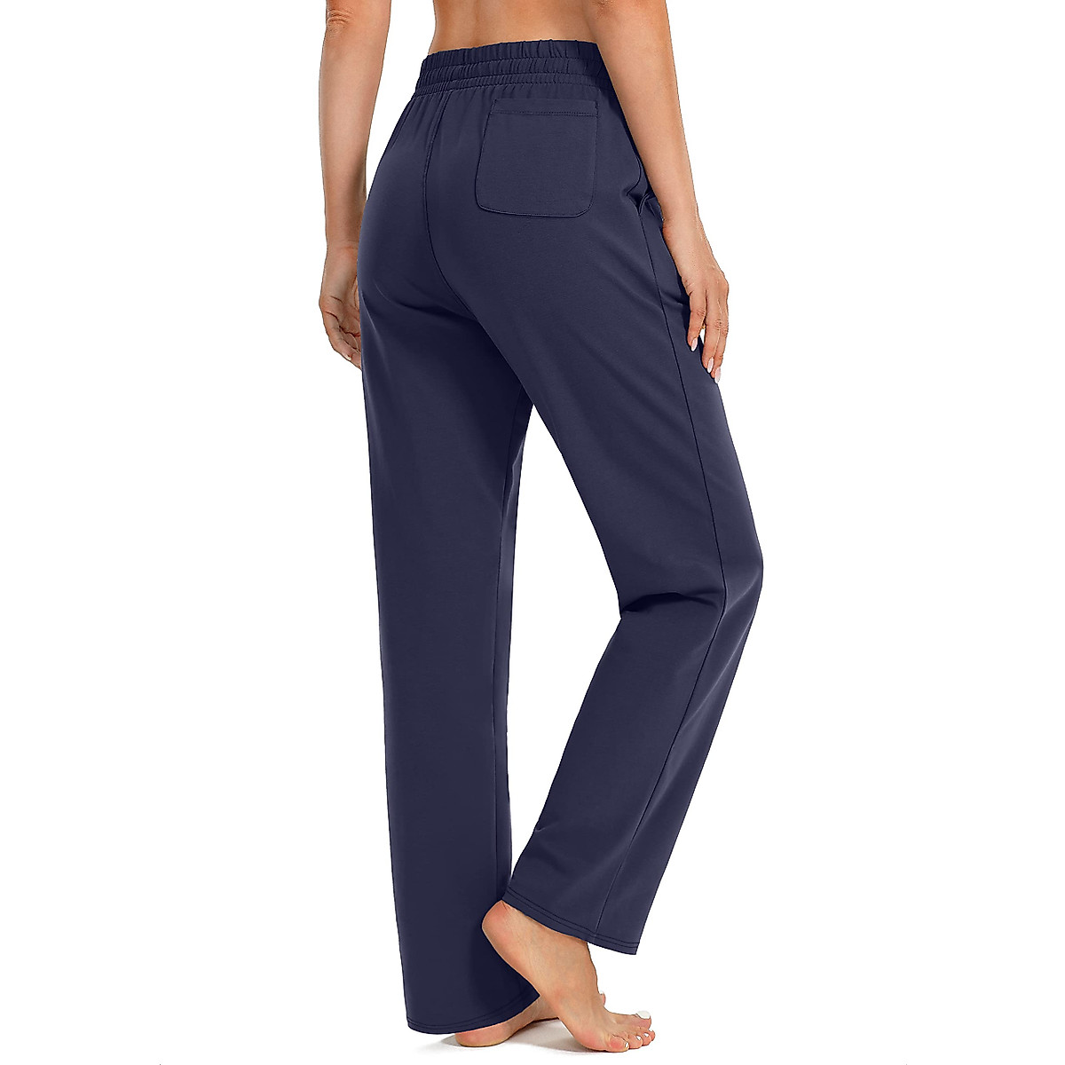 SANTINY Women's Cotton Sweatpants Yoga Lounge Casual Pants Open Bottom Sweat Pants for Women with Pockets (Navy_XL)