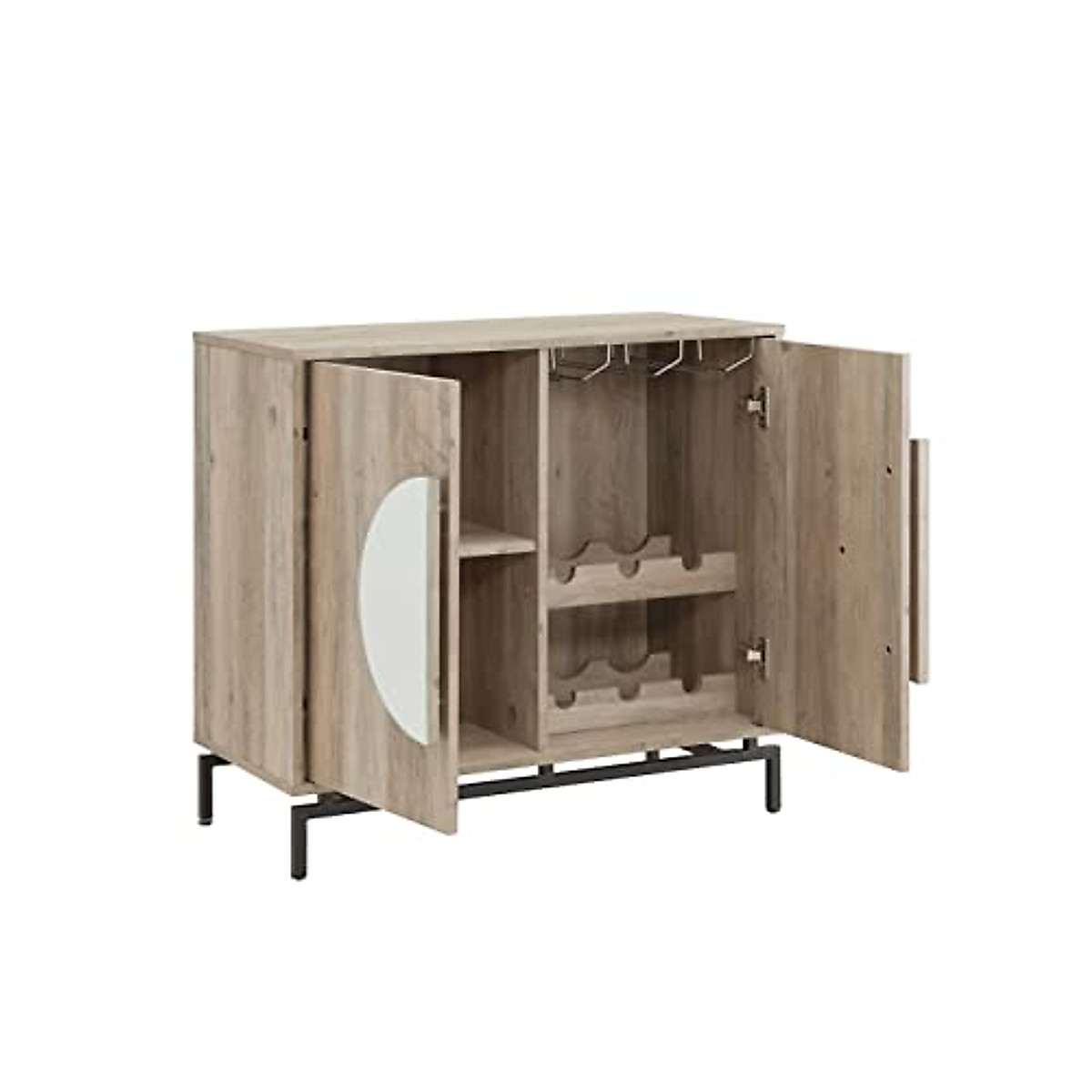 Home Source Grey Wash Console Bar Cabinet with Half Moon Handles