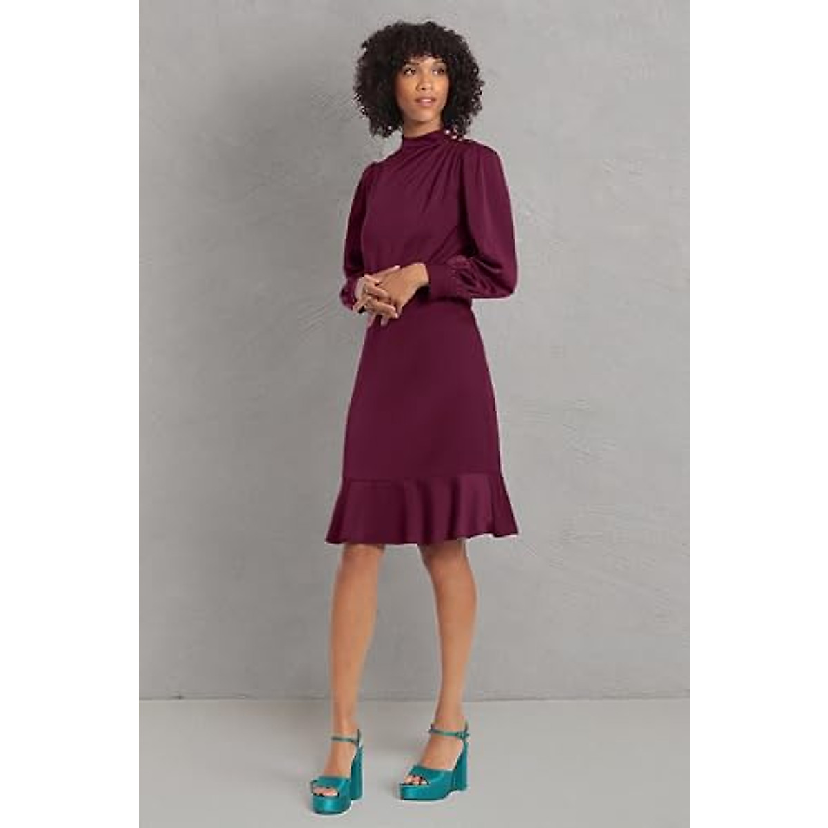 Maggy London Women's High Neck Heavy Charmeuse Dress Workwear Office Event Party Holiday Guest of, Dark Purple