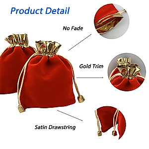Palmhomee Pack of 12 Velvet Drawstring Bags With Gold Color Openning Gift Bag Velvet Pouch For Jewelry Wedding and Party Favor (5x6 Inch, Red+Gold Openning)