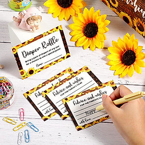 50 Pieces Diaper Raffle Tickets with Diaper Raffle Card Box Sunflower Baby Shower Diaper Raffle Game Box Advice Cards Baby Shower Diaper Raffle Game Kit for Boys Girls Gender Reveal Party