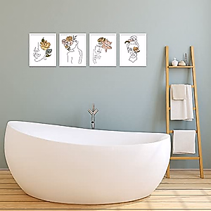 Woman Wall Art Fashion Wall Art Bathroom Artwork For Wall, Line Art Wall Decor Woman Silhouette Wall Art Line Drawing Wall Art Abstract Woman Wall Art, Feminine Wall Art - Set of 4 (8x10") UNFRAMED