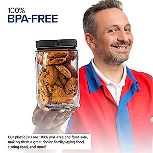 Stock Your Home 32 oz Plastic Jars (6 Pack) - BPA Free Plastic Mason Jars for Kitchen - Pantry Jars with Airtight Lids for Storing Rice, Pasta, Coffee, Grains, Candy, Cookies