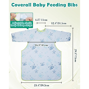 Lictin Coverall Baby Feeding Bibs - 2-Pack Long Sleeve Baby Bibs for Eating, Adjustable Weaning Bibs, Waterproof Bib Attaches and Fully Cover to Baby Highchair and Table