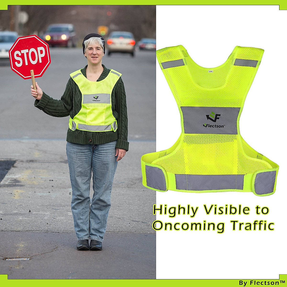 Reflective Running Vest - 360° High Visibility Yellow Safety Vest with Adjustable Side Closure and Inside Pocket - Large