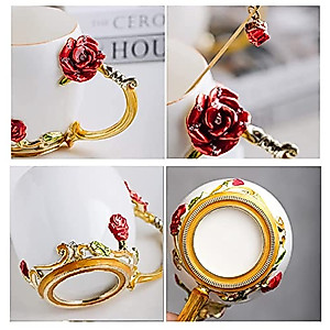 Ceramic Coffee Cup, 3D Flower Cup Tea Mug with Spoon,Enamel Rose Flower Mugs for Women ,Birthday Christmas Gifts