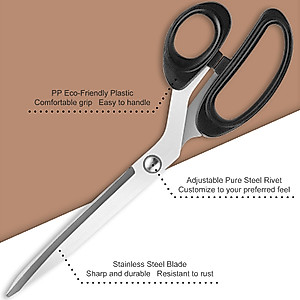 10-Inch All-Purpose Sharp Fabric Scissors - Heavy-Duty Stainless Steel Professional Shears for Cutting Clothes, Leather - Ideal for Tailor, Home, Office Use.