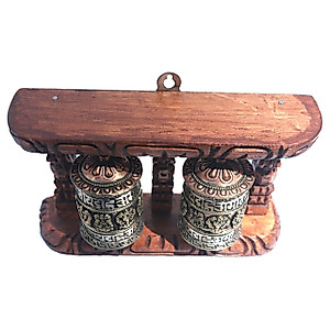 mytibetshop Tibetan Prayer wheel, Om mane prayer wheel, Multi Prayer Wheel, wall mount prayer wheel, Prayer wheel with wood frame , hand made by Himalayan artisan in Nepal