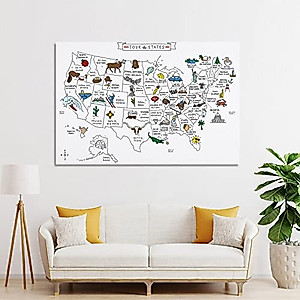Tour The States Poster, Map USA America Poster, USA Map United States of America Travel Wall Art Dec Canvas Art Poster And Wall Art Picture Print Modern Family Bedroom Decor Posters 24x36inch(60x90cm)